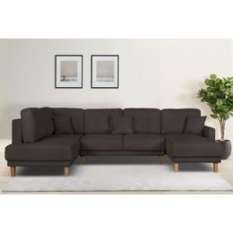 Wohnlandschaft Home Affaire, B:310cm H:90cm T:192cm, schwarz, 88% Polyester, 9% Rayon, 3% Nylon, Sofas, "TRIPLO U-Form wahlweise mit Schlaffunktion,