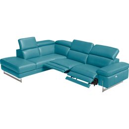 Ecksofa Egoitaliano, B:278cm H:100cm T:221cm, blau, Leder &raquo;CAREZZA&laquo; (Rindsleder). Halbnarbiges Naturleder mit einer Dicke von 1, 2-1, 4 mm. Es hat