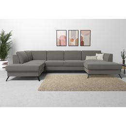 Sit & More Wohnlandschaft SIT & MORE, B:335cm H:88cm T:201cm, grau, 100% Polyester, Sofas, "Olsen U-Form", inklusive Sitztiefenverstellung, wahlweise mit