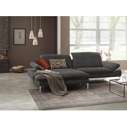 Ecksofa W.Schillig, B:294cm H:87cm T:185cm, grau, Chenille-Flachgewebe R66 (85% Polyester, 15% Nylon);Longlife Xtra-Leder Z59: Glattleder mit