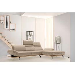 Ecksofa, B:313cm H:117cm T:212cm, beige, CREATION BY ROLF BENZ, Flachgewebe DONNA (76% Polyester 24% Polyacryl);Leder OSKAR - echtes Leder,