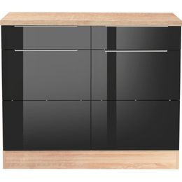 Unterschrank KOCHSTATION, B:100cm H:85cm T:60cm, schwarz, Holzwerkstoff, MDF, K&uuml;che, Schr&auml;nke, "KS-Brindisi", 100 cm breit, viel Stauraum
