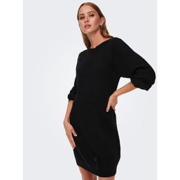 Jacqueline de Yong JDY Damen Minikleid "JDYWHITNEY MEGAN L/S BOAT DRESS KNT NOOS", schwarz, Gr. S, Rippstrick, Obermaterial: 88% Polyacryl, 12% Polyester, Kleider,