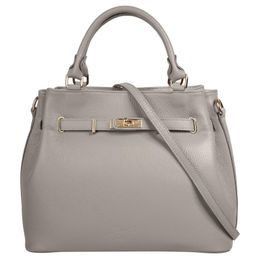 Samantha Look Damen Henkeltasche, grau, Leder, leicht gl&auml;nzend, unifarben, Taschen, echt Leder, Made in Italy, ger&auml;umige Henkeltasche mit