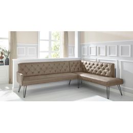 Eckbank, B:197cm H:90cm T:255cm, braun, exxpo - SOFA FASHION, 100% Polyester, Esszimmer, Sitzb&auml;nke, "Doppio, Chesterfield Optik, komfortabel und