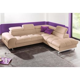 Ecksofa COTTA, B:257cm H:72cm T:206cm, beige, Luxus-Microfaser (100% Polyester);Kunstleder Softlux;Leder Advantage (abgedecktes Spalt-Rindsleder),