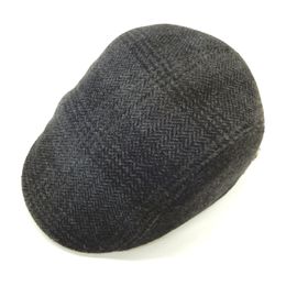 Chaplino Herren Flat Cap, grau, Gr. 57, kariert, 80% Wolle, 20% Polyester, Caps, mit praktischen Ohrenklappen