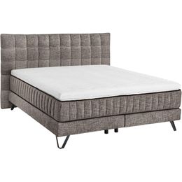 Boxspringbett, B:202cm L:212cm, grau, SET ONE BY Musterring, 100% Polyester, Jugendzimmer, Komplettbetten, "Baldwin", mit Duo-Matratze, Kopfteil mit