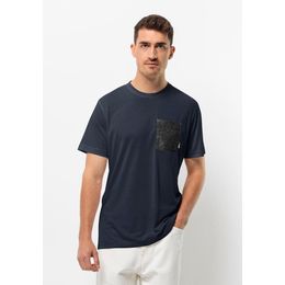 Jack Wolfskin Herren T-Shirt "POCKET KARANA T M", blau, Gr. M, 1. OBERSTOFF: 100% POLYESTER; 2. OBERSTOFF: 55% HANF, 45% BAUMWOLLE, Shirts