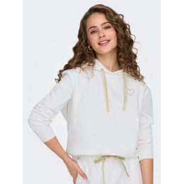Only Damen Kapuzensweatshirt "ONLNOLI L/S HEART HOOD SWT NOOS"cloud dancer detail:gold strings, heart emb, Gr. M, unifarben, Sweatware, Obermaterial: