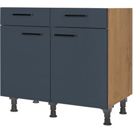 Unterschrank Nobilia, B:90cm H:87cm T:58,3cm, blau, K&uuml;che, Schr&auml;nke, ""Easytouch", vormontiert, Breite 90 cm, Soft-Close-Funktion", bei den