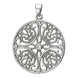 Kettenanh&auml;nger Jobo "Anh&auml;nger rund Ornament 22 mm", silber 925, wei&szlig;, Schmuckanh&auml;nger, Damen, Silber 925 (Sterlingsilber), Kettenanh&auml;nger, 925 Silber rhodiniert mit Zirkonia