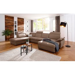 Wohnlandschaft Home Affaire, B:354cm T:232cm, braun, Struktur fein (100% Polyester);Luxus-Microfaser Lederoptik (100% Polyester);Soft clean (98%