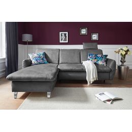 Sit & More Ecksofa SIT & MORE, B:245cm H:93cm T:164cm, grau, Wohnzimmer, Sofas, "Daytona L-Form", mit Federkern, einer Kopfst&uuml;tze und wahlweise mit Bettfunktion