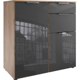 Kombikommode wimex, B:81cm H:84cm T:41cm, grau, Spanplatte, Schlafzimmer, Sideboards, "Level36 C by fresh to go", mit Glaselementen auf der Front,