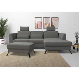 Sit & More Ecksofa SIT & MORE, B:261cm H:88cm T:172cm, grau, 100% Polyester, Wohnzimmer, Sofas, "Olsen L-Form", inklusive Sitztiefenverstellung, wahlweise mit