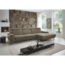 Ecksofa DIE PLANBAR, B:335cm H:89cm T:188cm, grau, Wohnzimmer, Sofas, "PN-EM22041 L-Form", wahlweise motorisches Canape oder Sitztiefenverstellung
