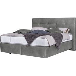 Boxspringbett Alina, B:200cm L:214cm, grau, Lederoptik HGA (100% Polyester), Komplettbetten, "Padma", Kopfteil mit Kn&ouml;pfen, in unterschiedlichen