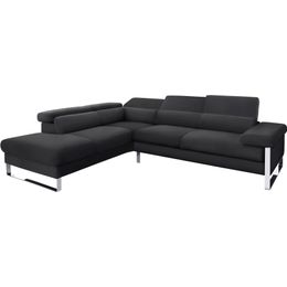 Ecksofa W.Schillig, B:281cm H:71cm T:230cm, schwarz, Flachgewebe S22 (100% Polyester);Stoff S37 (100% Polyester);Longlife Xtra-Leder Z59: Glattleder