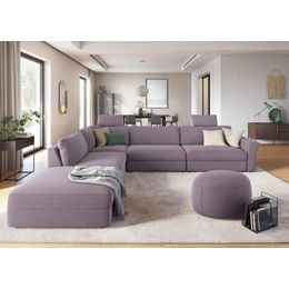 Sit & More Ecksofa SIT & MORE, B:356cm H:80cm T:292cm, lila, Samtoptik (100% Polyester);Soft clean (98% Polyester, 2% Polyamid);Struktur fein (100% Polyester),