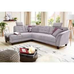 Ecksofa Home Affaire, B:260cm H:89cm T:214cm, silber, Struktur fein (100% Polyester);Flachgewebe (100% Polyester);Luxus-Microfaser (90% Polyester,