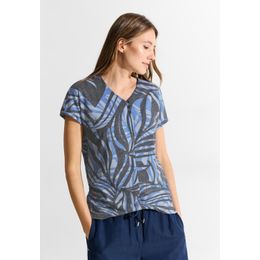 Cecil Damen T-Shirt, blau, Gr. XXL, bedruckt, Stoff, 65% Polyester, 35% Baumwolle, Shirts, mit Burnout-Optik