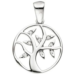 Kettenanh&auml;nger Jobo "Anh&auml;nger Lebensbaum 17 mm", silber 925, wei&szlig;, Schmuckanh&auml;nger, Damen, Silber 925 (Sterlingsilber), Kettenanh&auml;nger, 925 Silber rhodiniert mit 8 Zirkonia