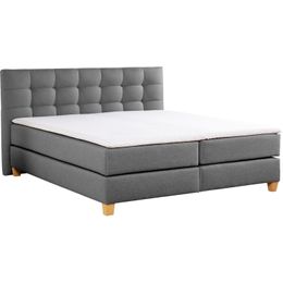 Boxspringbett Home Affaire, B:174cm L:231cm, grau, Komplettbetten, "Moulay", inkl. Topper, in &Uuml;berl&auml;nge 220 cm, 3 H&auml;rtegrade, auch in H4