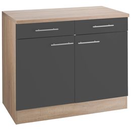 Unterschrank Optifit, B:100cm H:85cm T:60cm, grau, K&uuml;che, Schr&auml;nke, "Kalmar", Breite 100 cm