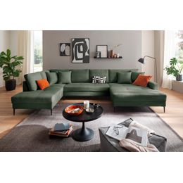 Wohnlandschaft TRENDS BY HG, B:360cm H:86cm T:196cm, gr&uuml;n, Sofas, "Summer U-Form", in Cord-Stoff mit Metallfu&szlig;