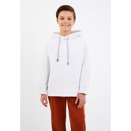 Gulliver Jungen Kapuzensweatshirt, beige, Gr. 158, bedruckt, 95% Baumwolle, 5% Elasthan, Sweatshirts, mit verstellbarer Kapuze