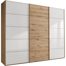Schwebet&uuml;renschrank Wiemann, B:295,2cm H:236cm T:67cm, braun, Floatglas, Holzwerkstoff, Schr&auml;nke, "Cardiff", mit massiven Holzt&uuml;ren und Spiegel