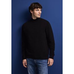 Street One MEN Herren Stehkragenpullover, schwarz, Gr. L, unifarben, Web, 100% Baumwolle, Pullover, aus reiner Baumwolle