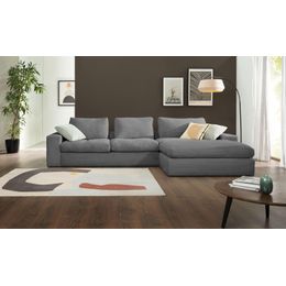 Ecksofa Alina, B:326cm T:180cm, grau, Cord GCT (92% Polyester, 8% Nylon), Wohnzimmer, Sofas, "Sandy", mit Recamiere, in modernem Cordstoff