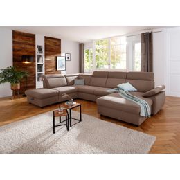 Wohnlandschaft Home Affaire, B:354cm T:232cm, braun, Struktur fein (100% Polyester);Luxus-Microfaser Lederoptik (100% Polyester);Soft clean (98%
