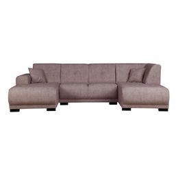 Wohnlandschaft Home Affaire, B:297cm H:85cm T:163cm, grau, 100% Polyester, Sofas, "Langeland U-Form", incl. 2 Zierkissen, Recamiere wahlweise links