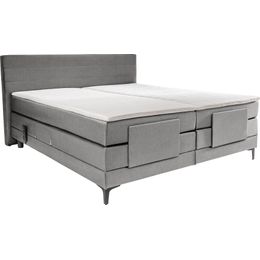 Boxspringbett Alina, B:192cm L:212cm, grau, Chenille GCP (100% Polyester), Jugendzimmer, Komplettbetten, "Powell", inkl. Motor, Matratze und Topper,