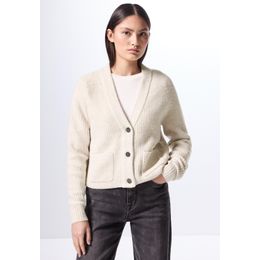 Damen Cardigan, beige, Gr. 46, STREET ONE STUDIO, unifarben, Web, 37% Baumwolle, 34% Polyacryl, 26% Polyester, 3% Elasthan, Strickjacken, mit