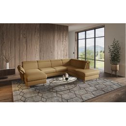 Wohnlandschaft Home Affaire, B:334cm H:85cm T:227cm, gelb, 100%Polyester, Sofas, "Calypso U-Form", wahlweise mit motorischer Relaxfunktion
