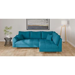 Ecksofa Home Affaire, B:231cm H:81cm T:161cm, blau, 92% Polyester, 8% Nylon, Wohnzimmer, Sofas, "CHARRE L-Form mit Ottomane, Ma&szlig;e B/T/H: 231/161/81
