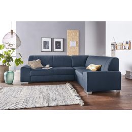 Ecksofa DOMO collection, B:259cm H:85cm T:191cm, blau, Wohnzimmer, Sofas, "Anzio in kubischer Formensprache, flache Armlehnen, L-Form", Wahlweise mit