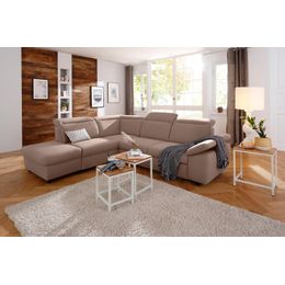 Ecksofa Home Affaire, B:276cm T:232cm, braun, Struktur fein (100% Polyester);Luxus-Microfaser Lederoptik (100% Polyester);Soft clean (98% Polyester,