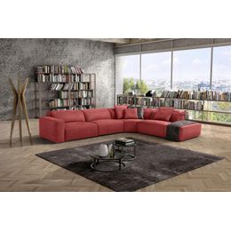 Ecksofa Egoitaliano, B:378cm H:95cm T:282cm, rot, Luxus-Micofaser Lederoptik (100% Polyester) ist ein neues technisches Gewebe mit einem visuellen