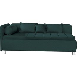Schlafsofa Alina, B:207cm H:80cm T:112,5cm, gr&uuml;n, Struktur TMD (100% Polyester), Jugendzimmer, Sofas, "Kiana", mit Bettkasten und Zierkissen,