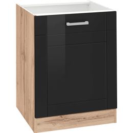 Unterschrank KOCHSTATION, B:60cm H:82cm T:60cm, schwarz, Holzwerkstoff, K&uuml;che, Schr&auml;nke, "KS-Tinnum", 60 cm breit, MDF-Fronten, Metallgriff