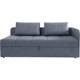 Schlafsofa Alina, B:205cm H:73cm T:95cm, blau, Chenille EQE (100% Polyester), Jugendzimmer, Sofas, "Marla", inkl. Stauraum & 2 R&uuml;ckenkissen, Armlehne