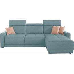 Ecksofa DOMO collection, B:262cm H:84cm T:167cm, blau, Kunstleder SOFTLUX;Struktur fein (100% Polyester);Zierkissen: Microfaser PRIMABELLE (100%