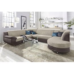 Wohnlandschaft Trendmanufaktur, B:320cm H:85cm T:94cm, braun, Kunstleder SOFTLUX / Struktur (77% Polyester; 23% Polyacryl);Luxus-Microfaser ALCAZAR