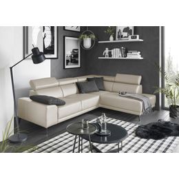 Ecksofa 3C CANDY, B:249cm H:79cm T:209cm, wei&szlig;, 100% Leder, Wohnzimmer, Sofas, "Greve modern und bequem, inkl. manueller Kopfteilverstellung,
