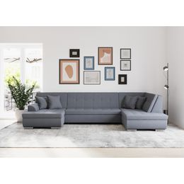 Wohnlandschaft DOMO collection, B:364cm H:83cm T:201cm, grau, 95% Polyester, 5% Nylon, Sofas, "Treviso incl. Zierkissen, moderne Steppung, XXL: